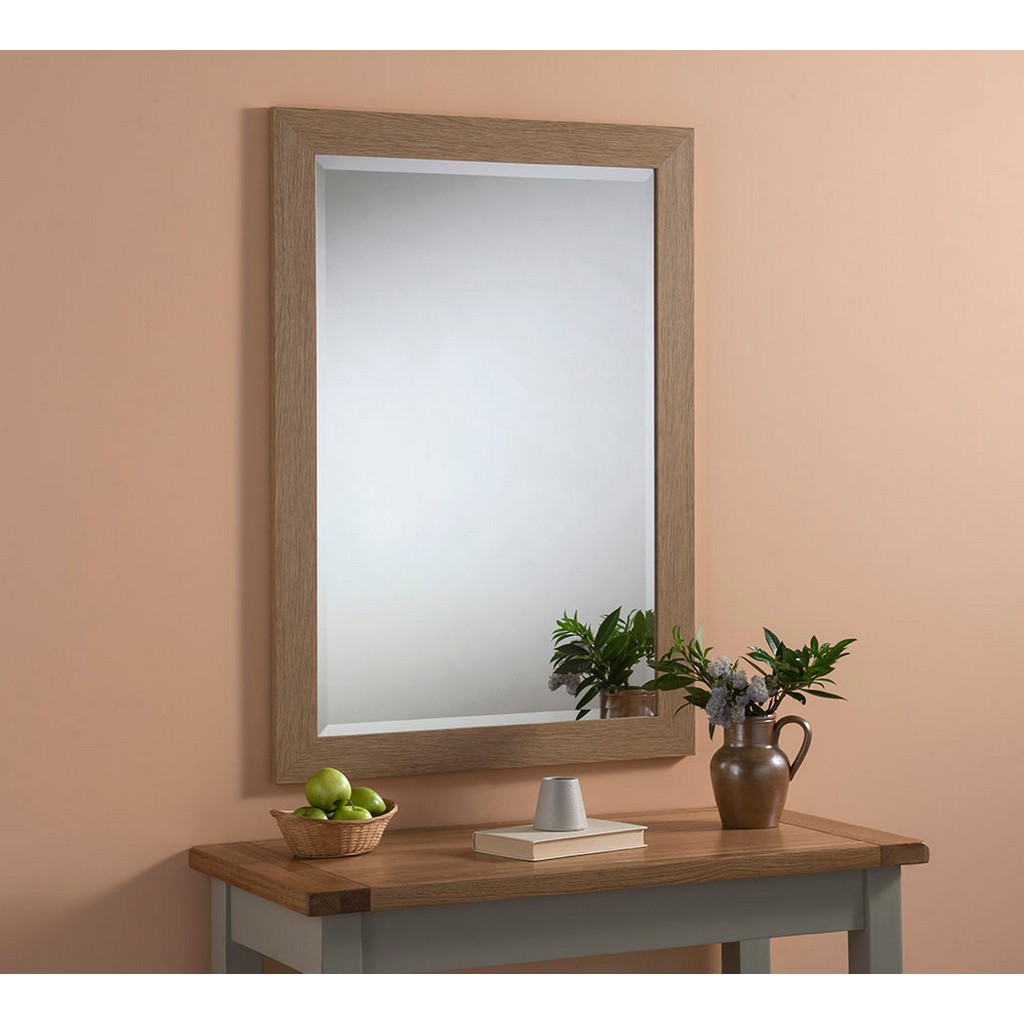 Rectangular Mirror with Light Oak Wood Effect Frame - Choice of Sizes