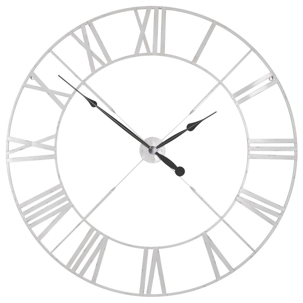 Vintage Style Distressed Silver White Large Metal Wall Clock from OHI