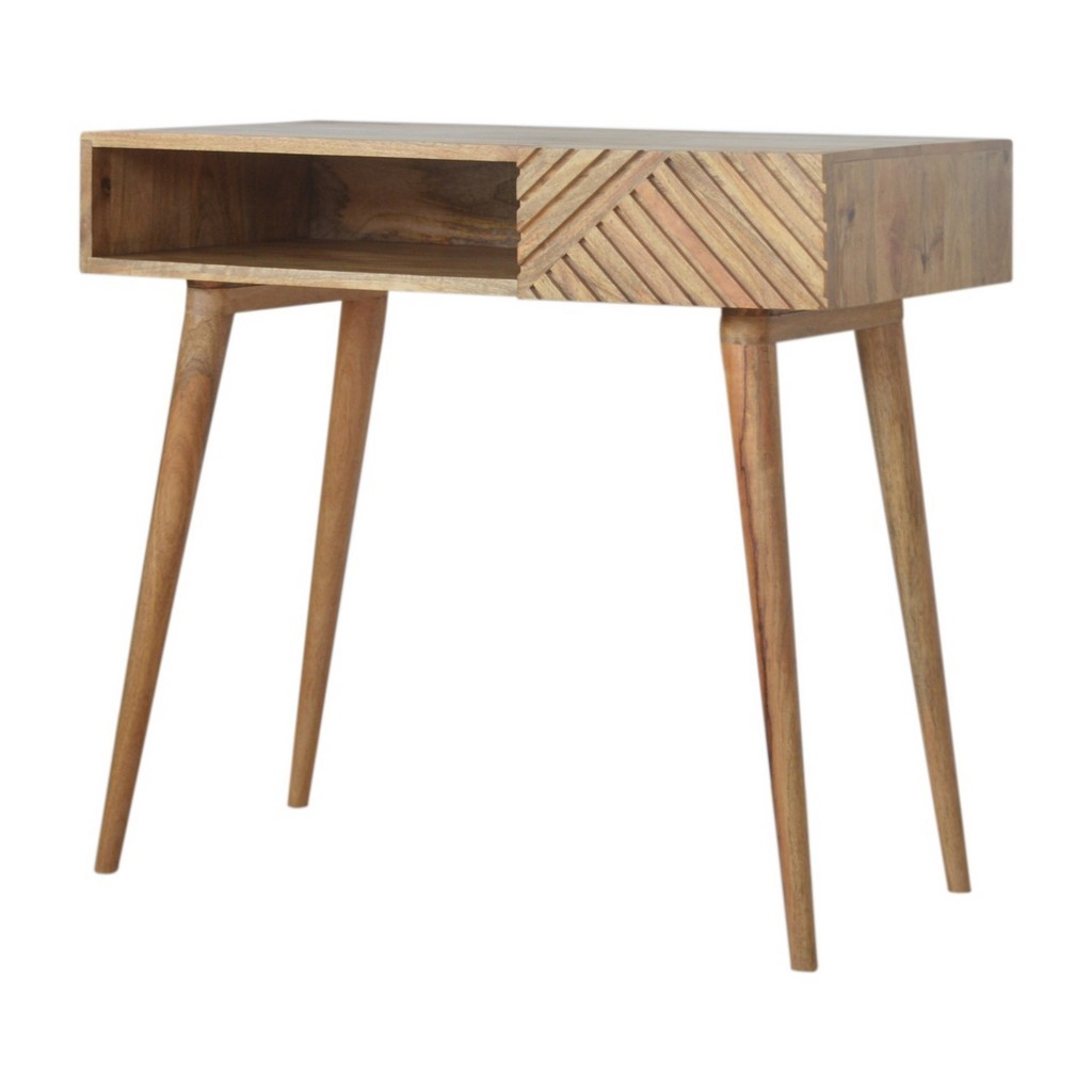 Lucie Solid Wood Oak Finish Writing Desk with Drawer & Chevron Design