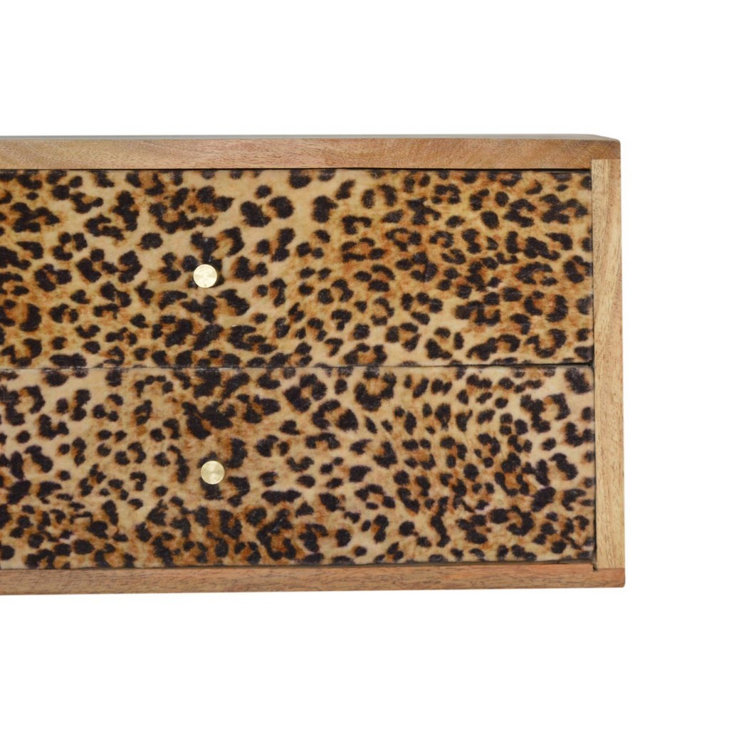 Wall Mounted Leopard Print Bedside Table Cabinet with 2 Drawers