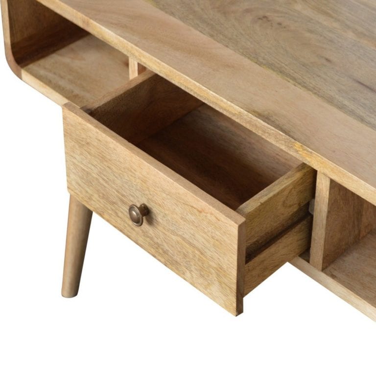 Noah Curved Wooden Coffee Table with Drawers & Oak Finish