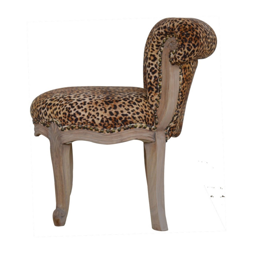 Leopard Print Upholstered Studded Chair with Dark Wood Cabriole Legs