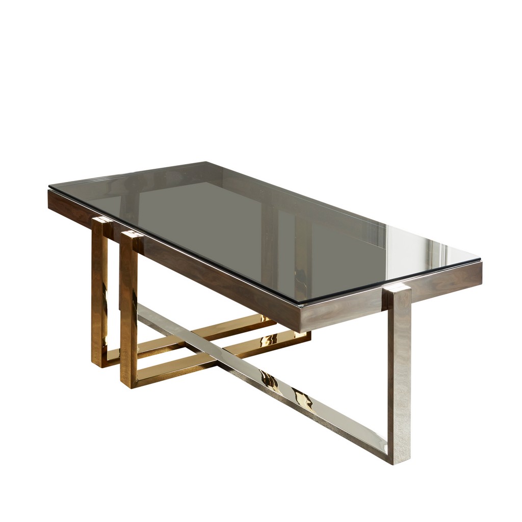 Neo Designer Smoked Glass Coffee Table with Gold and Silver Base | OHI