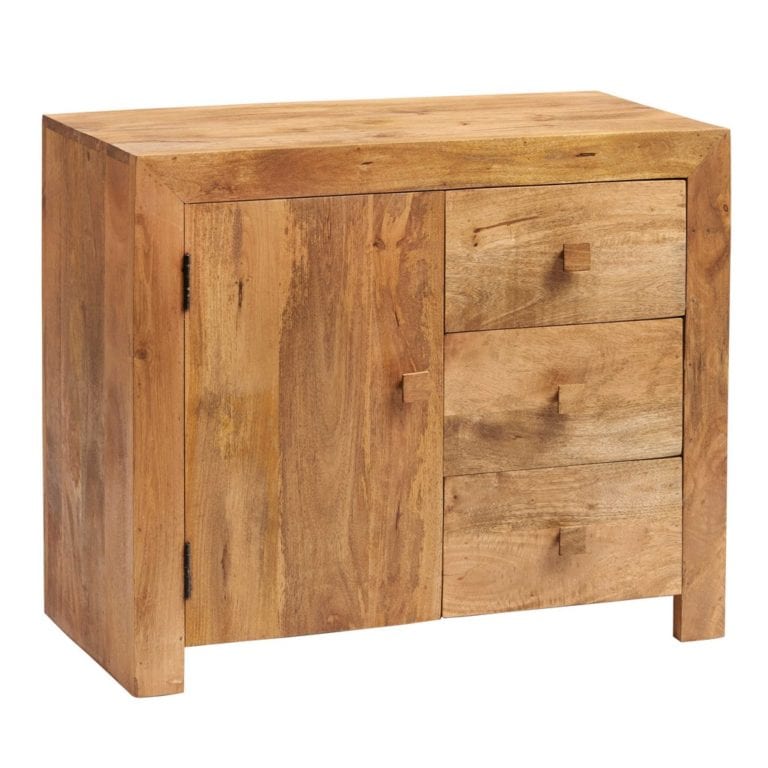 Rangpur Light Solid Chunky Wood Bedside Table Cabinet with 3 Drawers