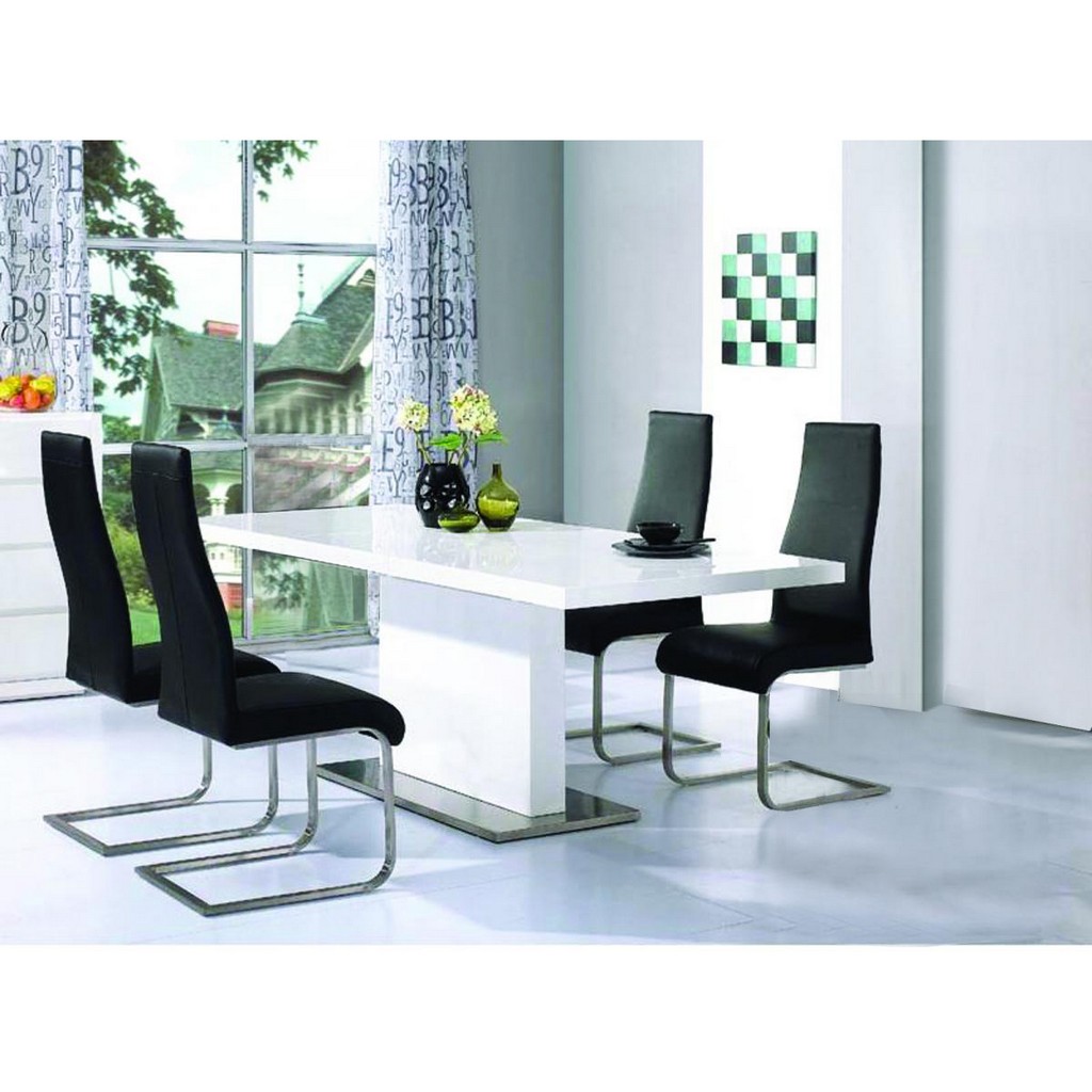 Modern White Dining Table in High Gloss & Stainless Steel Base