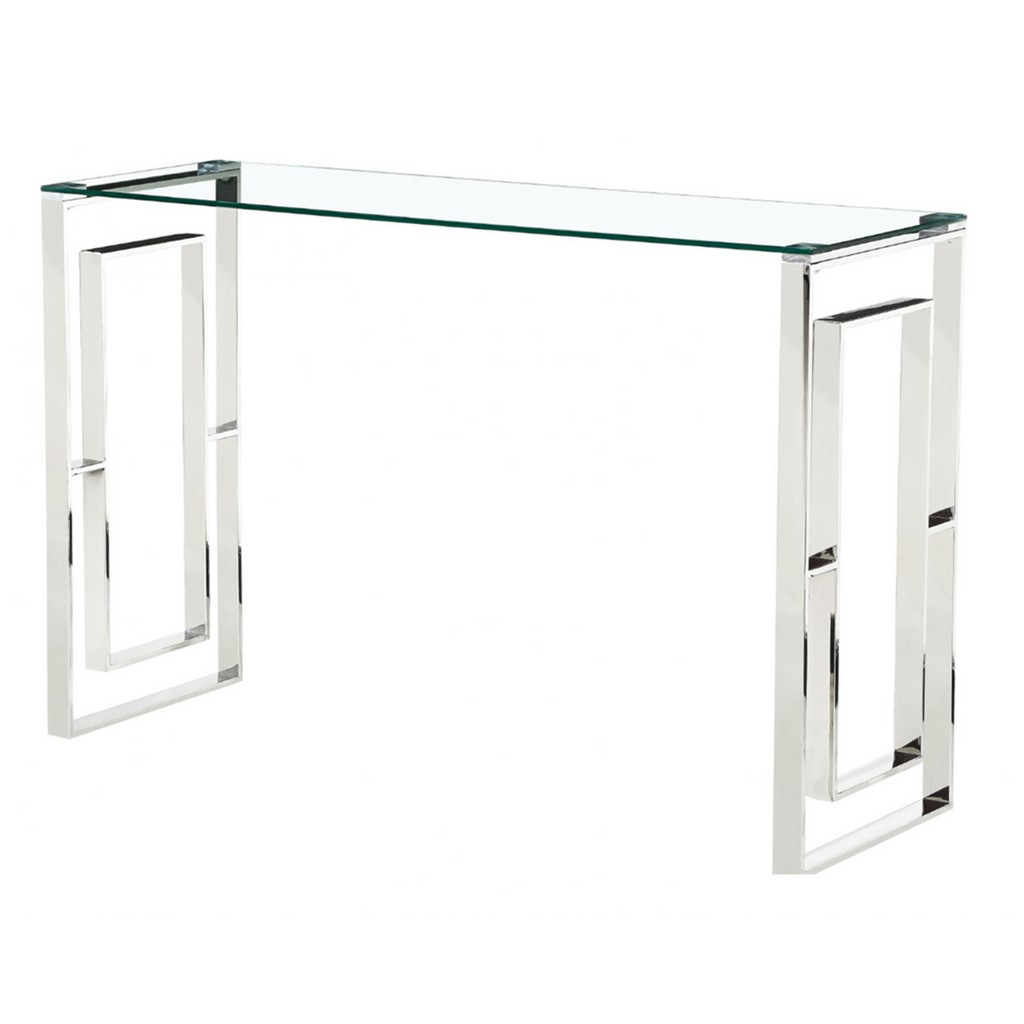Lorenzo Modern Glass Console Table with Designer Legs - Silver or Gold