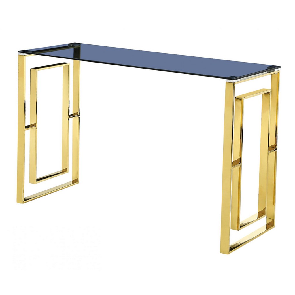 Lorenzo Modern Glass Console Table with Designer Legs - Silver or Gold