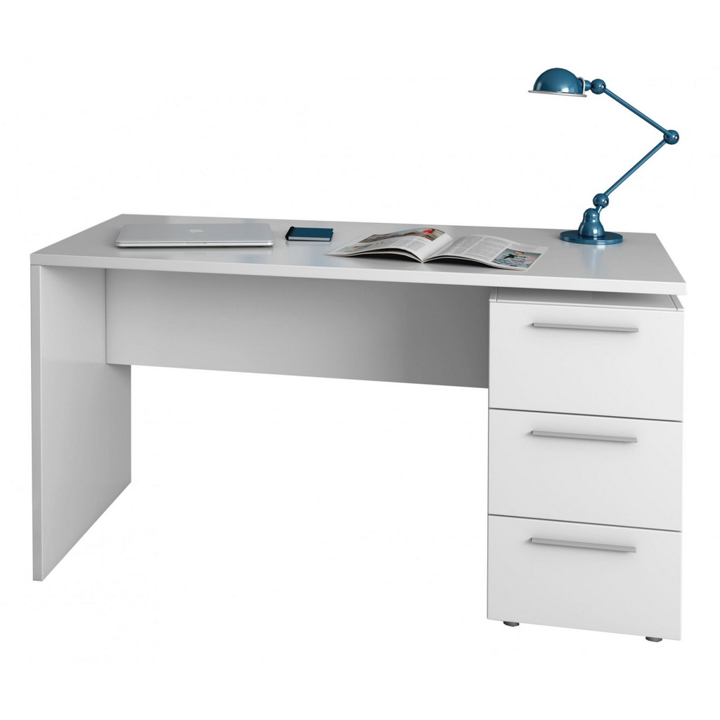 Arends Modern White Desk with 3 Drawers in a Satin Gloss Finish