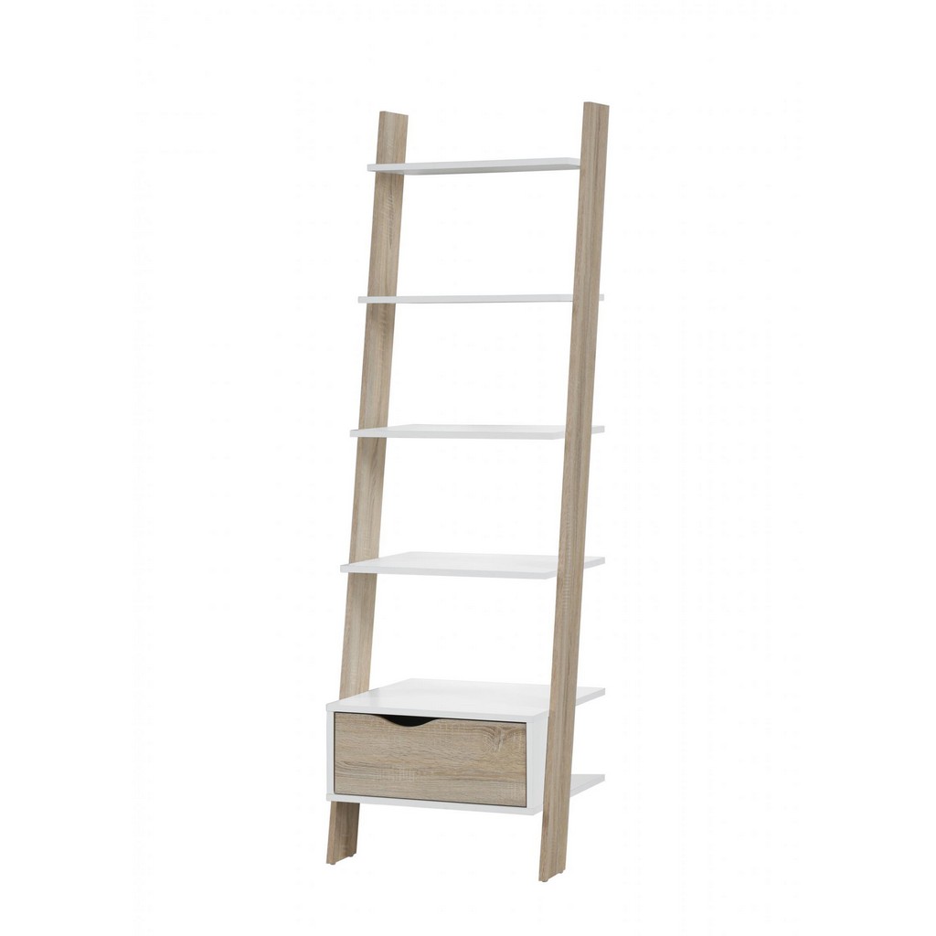 Mantegna Tall Ladder Display Unit in White & Light Oak Wood Effect
