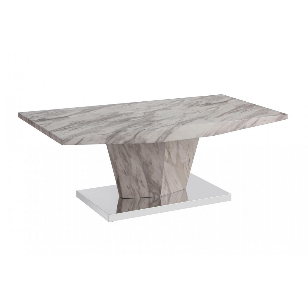 Raiden Modern White Grey Marble Coffee Table with Stainless Steel Base