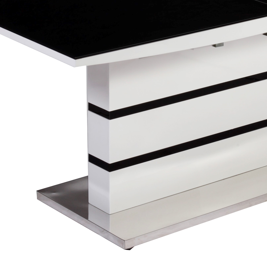 Althoff Modern Black Glass Dining Table | White & Black High Gloss Base