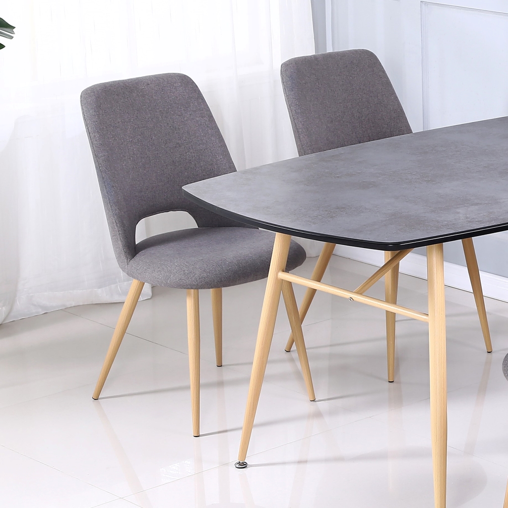 Adrian Dining Chair in Smoke Grey Fabric & Beech Wood Legs - Pair