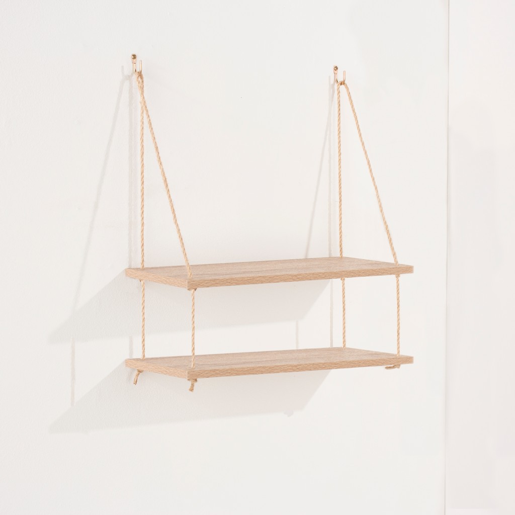 Bexhill Double Rope Hanging Shelf | White, Grey or Oak | Oak