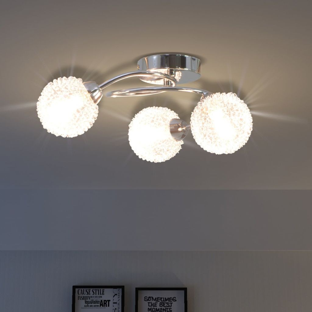 Chrome Effect Ceiling Light with 3 Textured LED Glass Shades